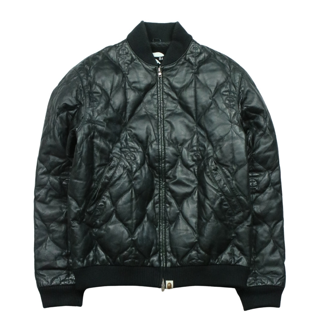 BAPE NIGO ERA QUILTED LEATHER VARSITY JACKET - M | Thrifty Towel